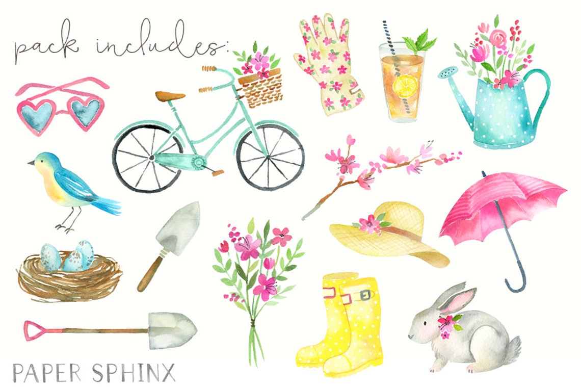 Watercolor Spring Clipart | Spring Clip Art - Flowers - Spring Fashion ...