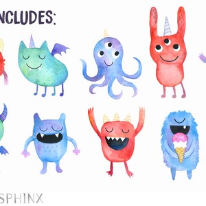 Monsters Clipart | Watercolor Monster Birthday Party - Baby Monsters ...