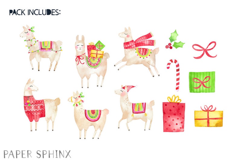 Christmas Llama Clipart Fa La La La Llama Watercolor - Etsy