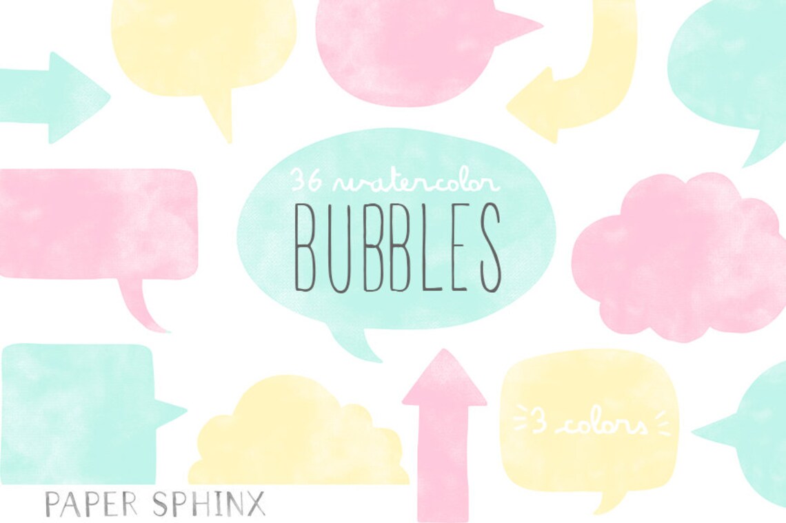 Watercolor Speech Bubbles Clipart Comic Speech and Thought - Etsy