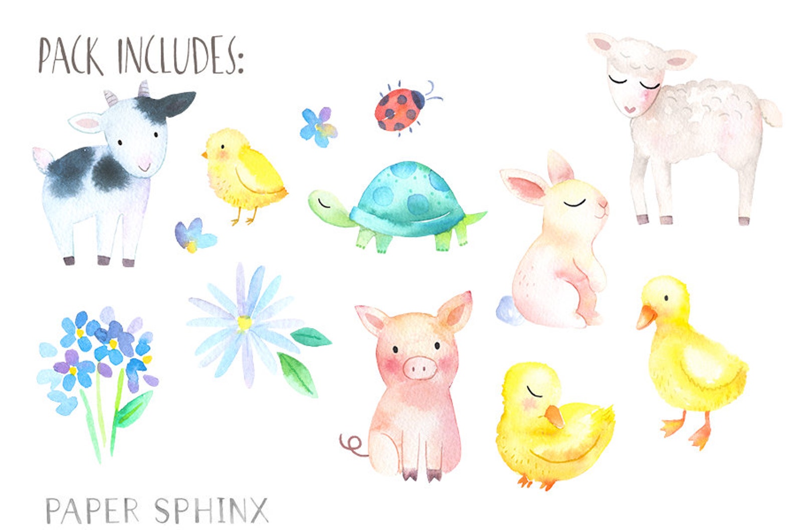 Baby Animals Watercolor Clipart Springtime Farm Animals - Etsy