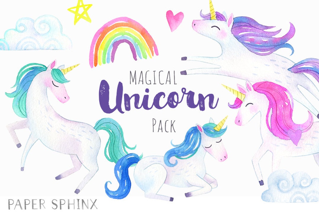 Watercolor Unicorn Clipart | Rainbow Unicorns - Magical Fairytale ...