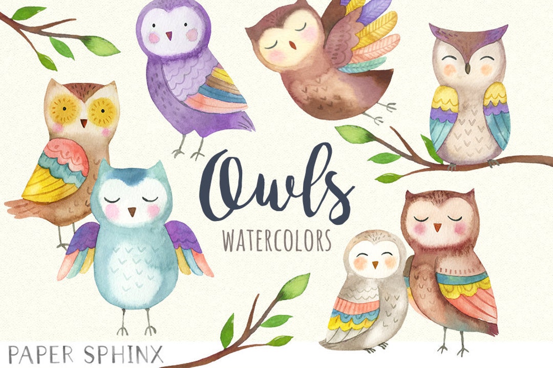 Watercolor Owl Clipart | Cute Mommy and Baby Owl Graphics - Woodland ...