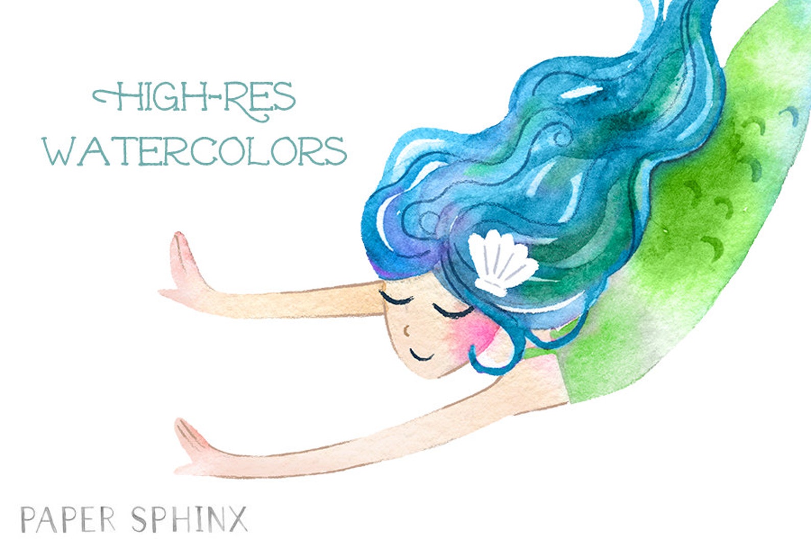 Watercolor Mermaid Clipart Summer Mermaids Ocean Fish - Etsy