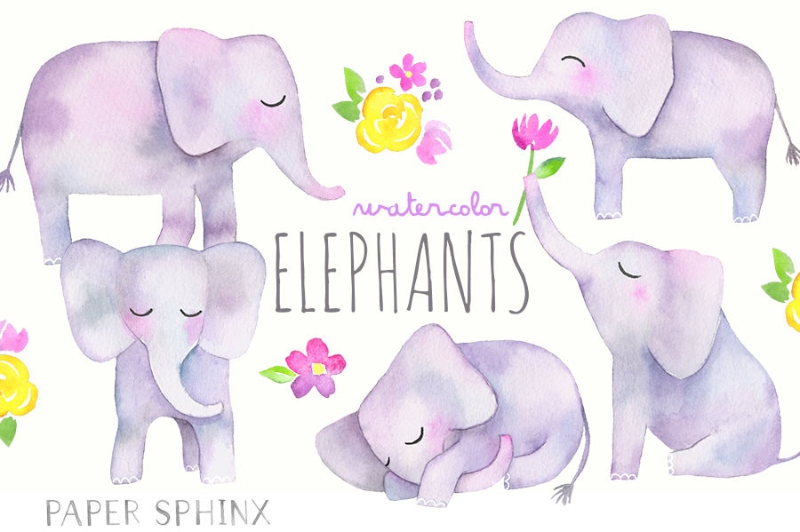Watercolor Elephant Clipart | Baby Elephants - Illustrated Nursery Wall ...