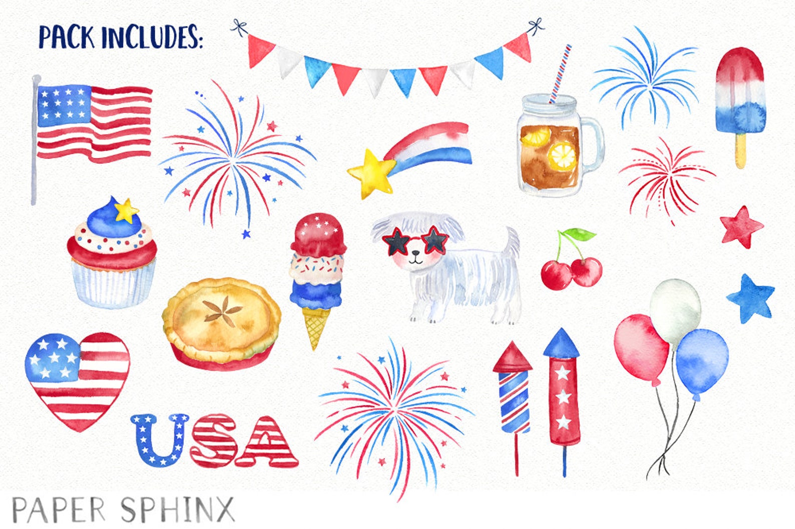 Watercolor 4th of July Clipart Memorial Day Graphics Patriotic Clipart ...