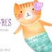 Cat Mermaid Clipart Watercolor Purrmaid Clipart Kawaii Mercat Clipart ...