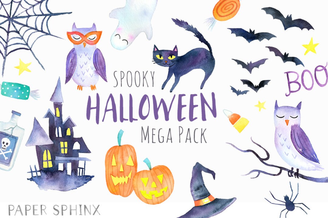 Watercolor Halloween Clipart | Spooky Halloween Party Clip Art ...