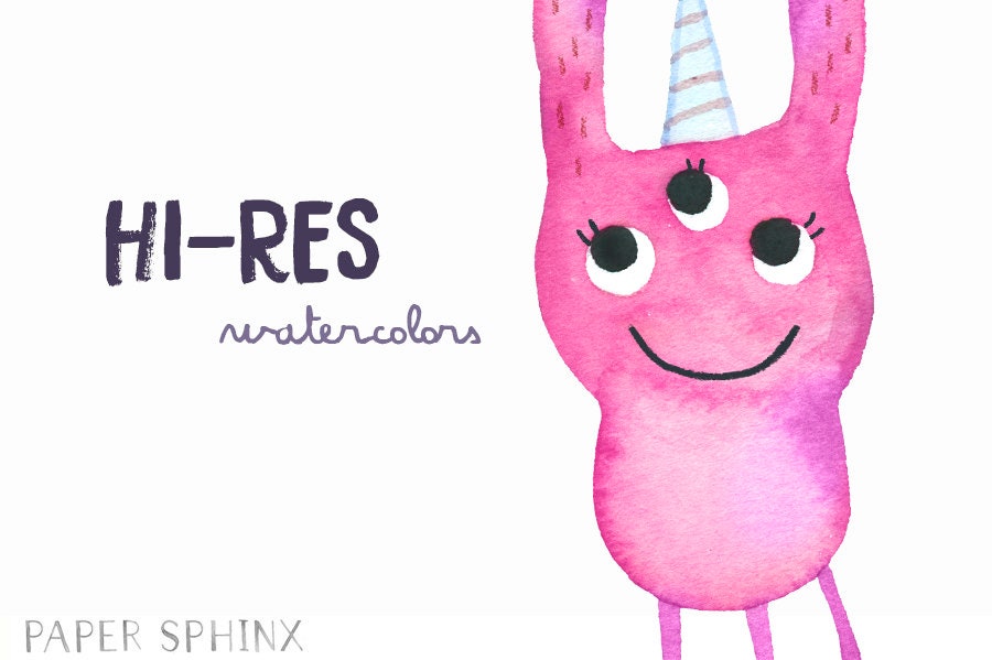 Watercolor Girly Monsters Clipart Girl Monster Birthday - Etsy