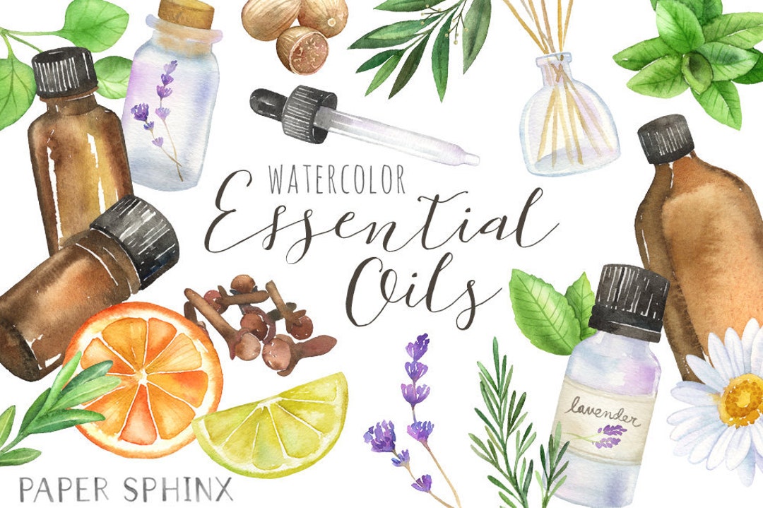 Essential Oils Clipart | Natural Oil Clipart - Diffuser, Oil Bottles ...