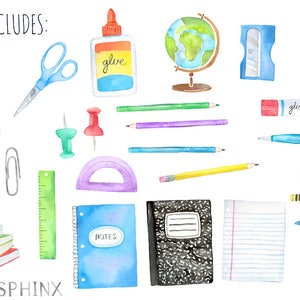 Watercolor Back to School Clipart | School Supplies Clipart - Crayons ...