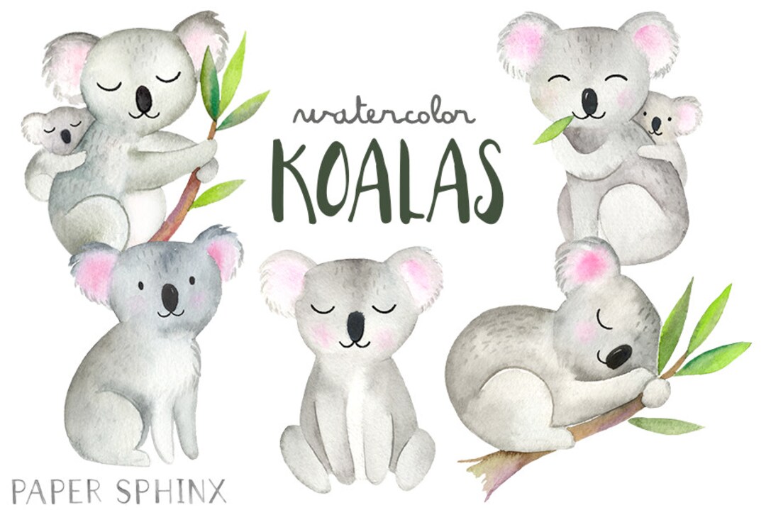 Watercolor Koalas Clipart | Koala Bear Family - Illustrated Nursery ...