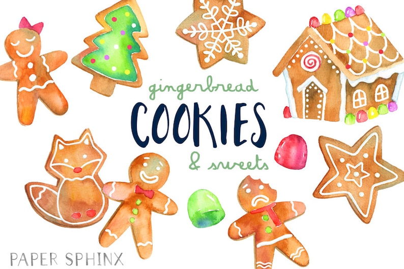 Christmas Cookies Clipart Gingerbread Man Clip Art Holiday - Etsy