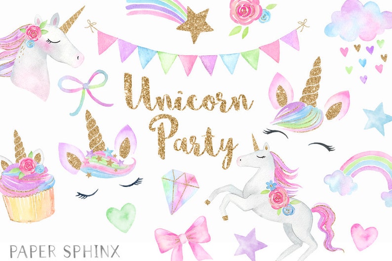 Watercolor Unicorn Face Clipart | Magical Unicorns - Kawaii Clipart ...