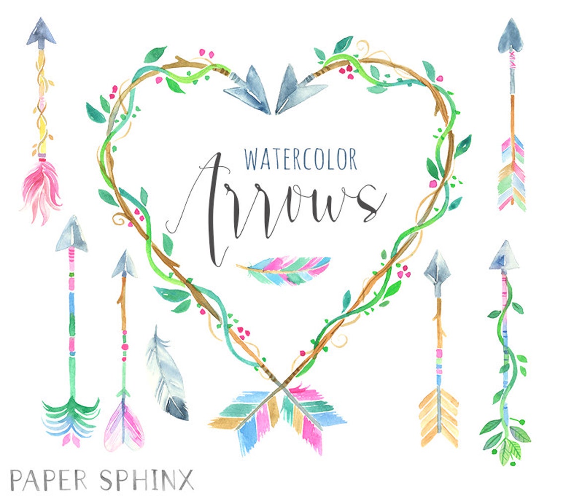Watercolor Boho Arrows Clipart | Woodland Arrows Clip Art - Tribal ...