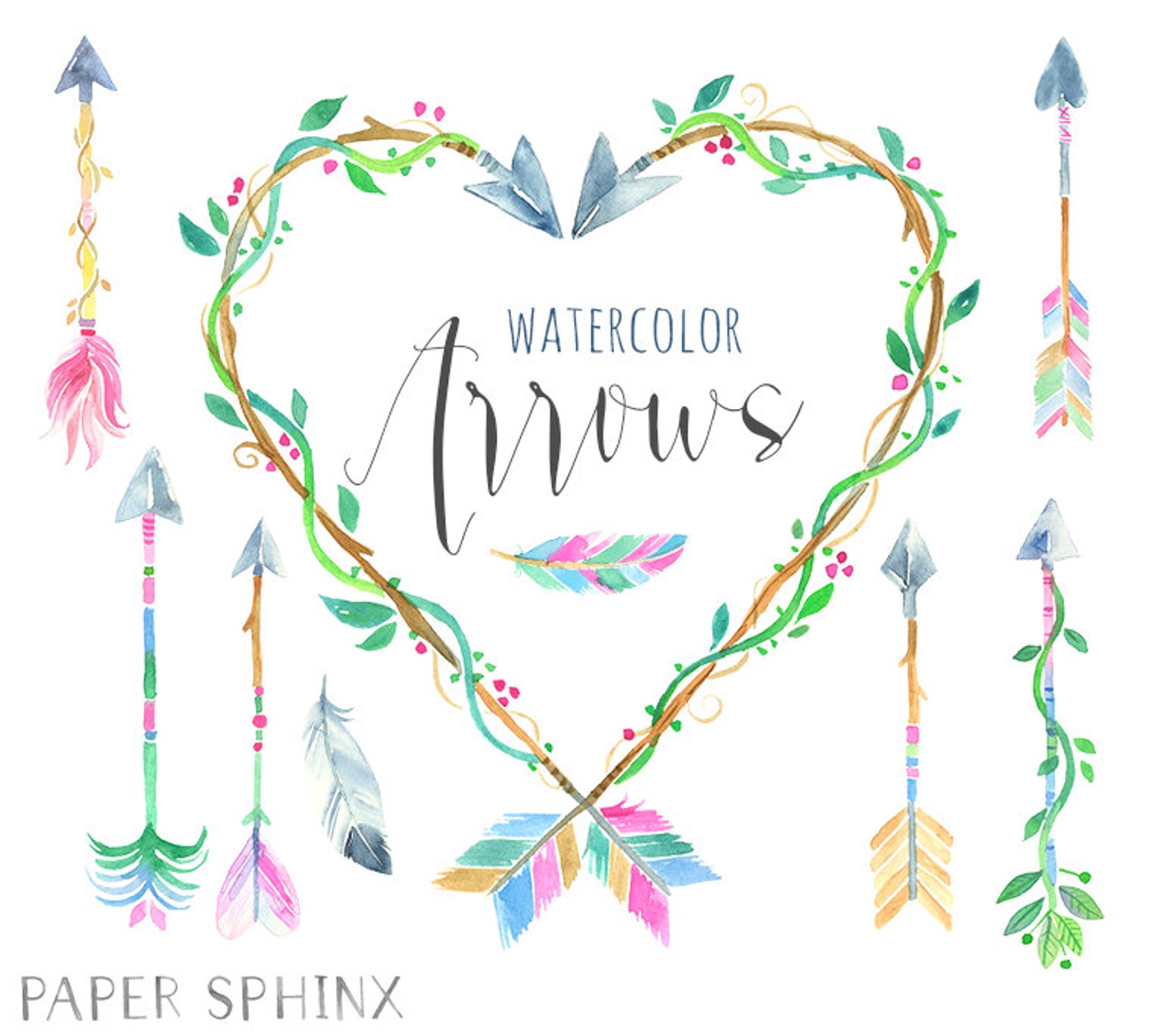 Watercolor Boho Arrows Clipart | Woodland Arrows Clip Art - Tribal ...
