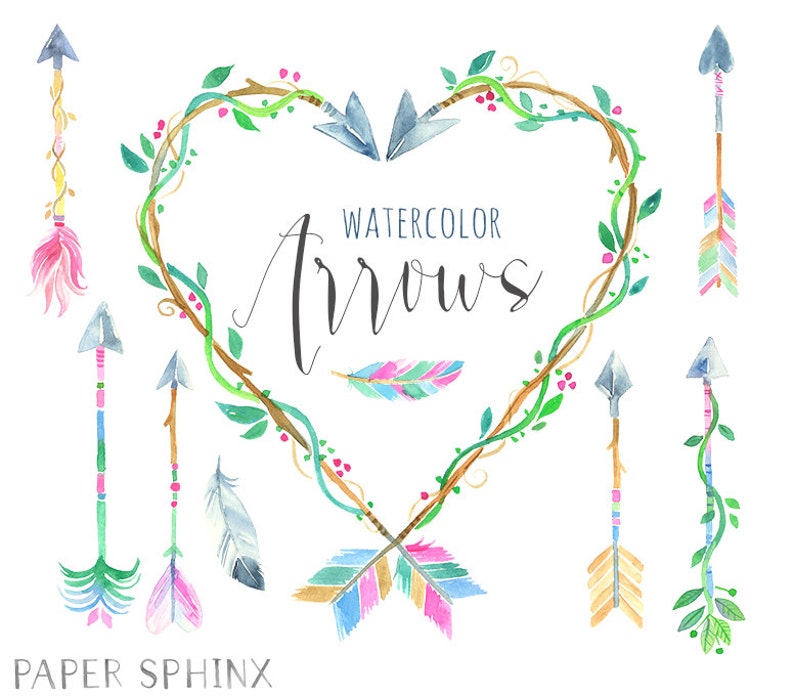 Watercolor Boho Arrows Clipart | Woodland Arrows Clip Art - Tribal ...