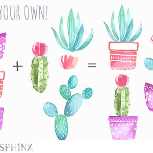 Watercolor Cactus Clipart | Cacti Succulents With Pots - Handmade ...