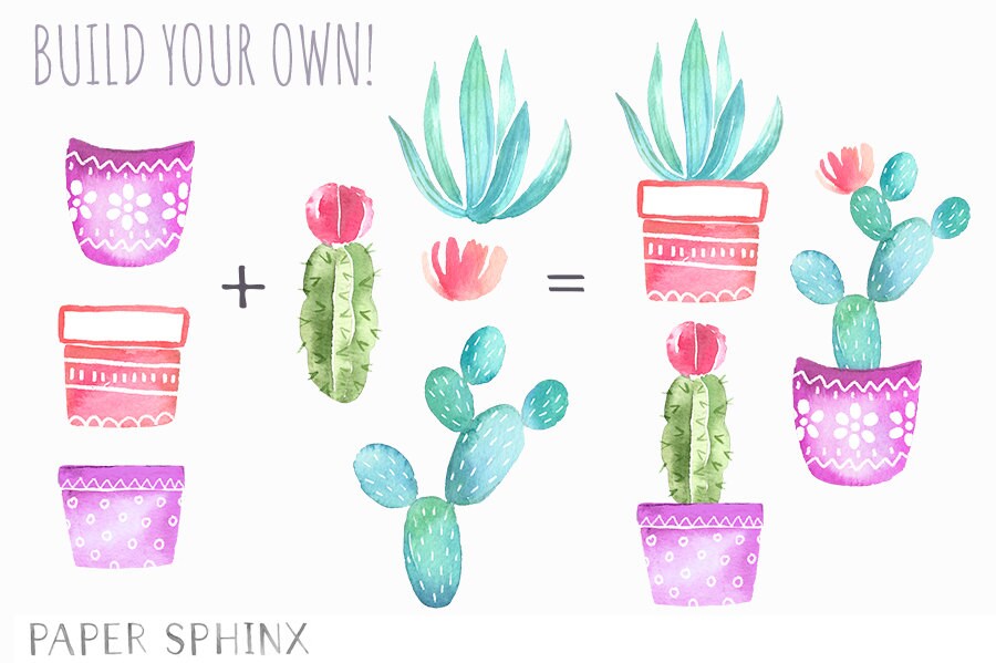 Watercolor Cactus Clipart Cacti Succulents With Pots | Etsy Canada