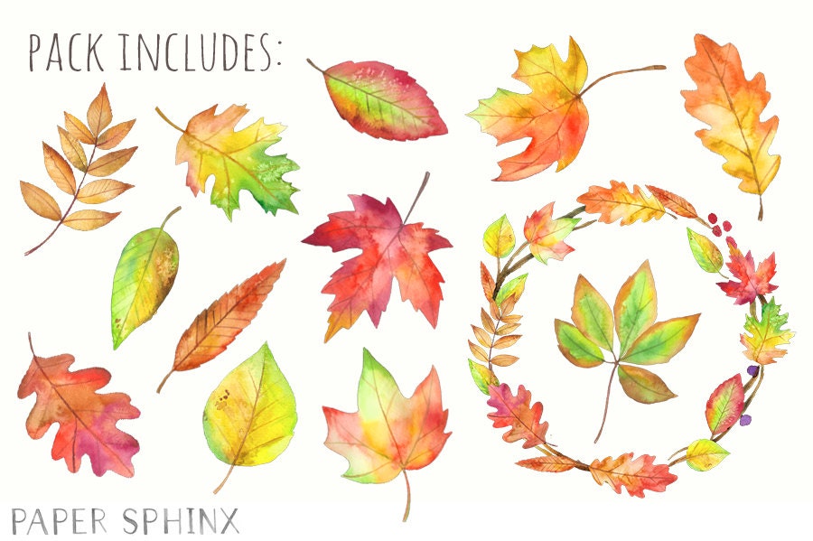 Watercolor Fall Leaves Clipart Autumn Leaves Clipart Wreath - Etsy