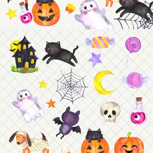 Cute Halloween Clipart | Watercolor Halloween, Cute Bat, Black Cat ...