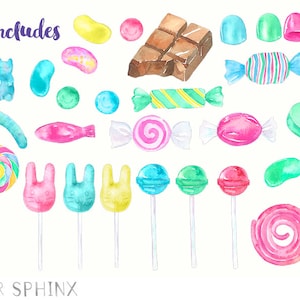 Watercolor Candy Clipart | Rainbow Sweets Clip Art - Chocolates, Gummy ...