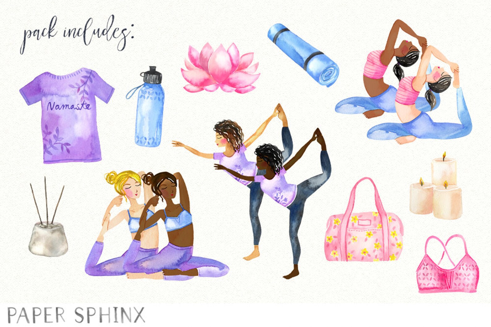 Watercolor Yoga Clipart Zen Fitness Graphics With Yoga Poses, Workout ...