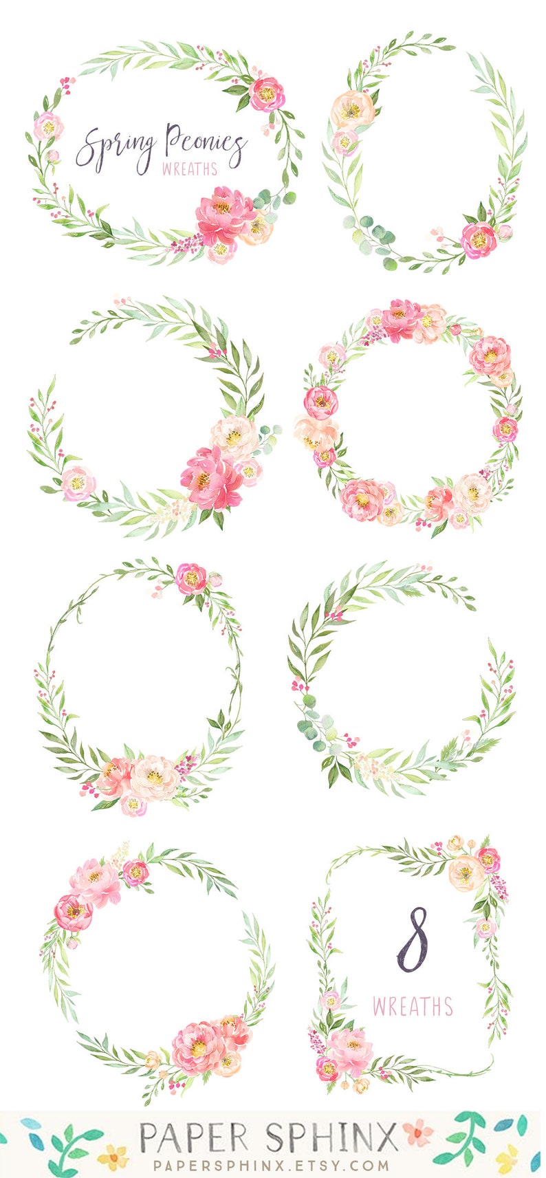 Watercolor Peonies Floral Wreaths | Peonies Clipart - Spring Wedding ...