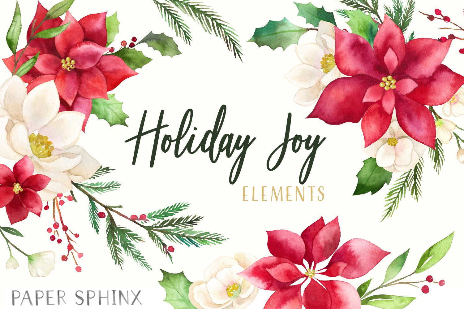 Watercolor Poinsettia Clipart | Christmas Clipart - Holiday Joy Florals ...