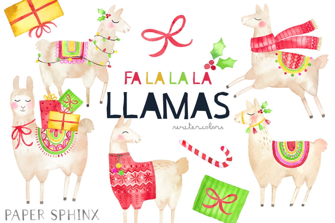 Christmas Llama Clipart | Fa La La La Llama - Watercolor Christmas ...