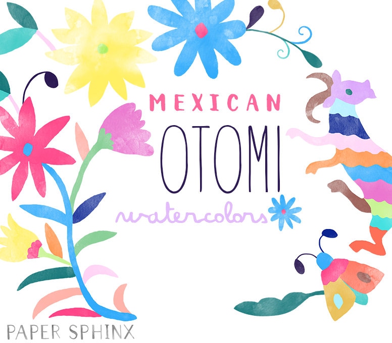 Otomi Clipart Floral Mexican Clipart Animals Watercolor - Etsy