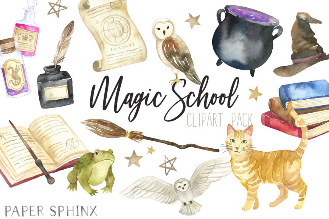 Watercolor Magic School Clipart | Witch and Wizard Supplies - Halloween ...