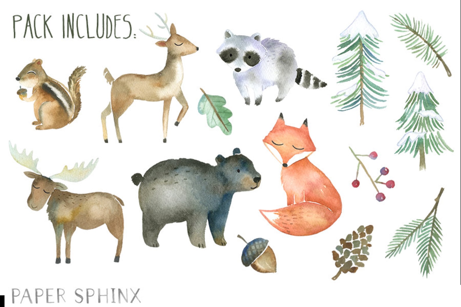 Winter Woodland Animals Clipart Watercolor Forest Animals - Etsy