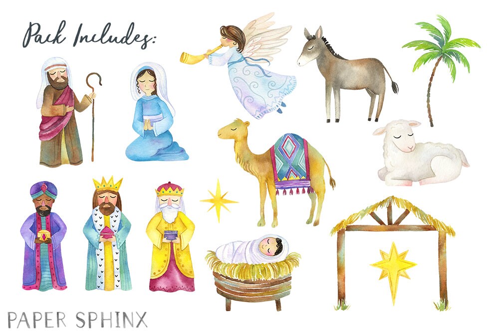 Watercolor Nativity Clipart | Christmas Nativity - Holiday Clipart ...