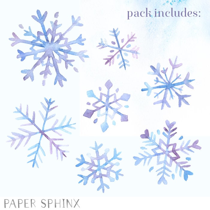 Watercolor Snowflakes Clipart Holiday Snowflakes Christmas | Etsy