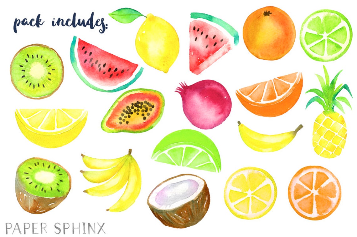 Watercolor Tropical Fruit Clipart Fruit Clip Art | Etsy