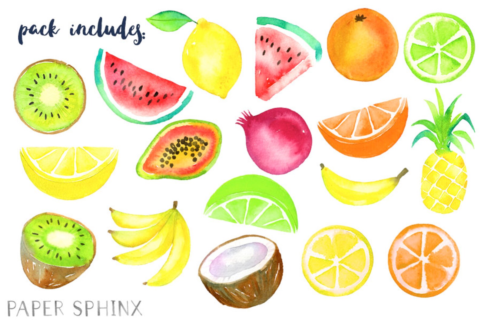 Watercolor Tropical Fruit Clipart Fruit Clip Art Pineapple, Bananas ...