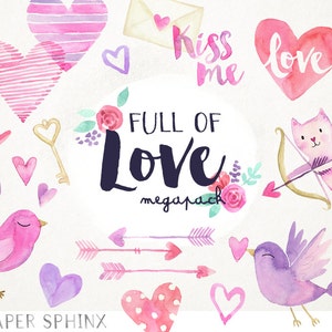 Watercolor Valentine Clipart | Love Clip Art - Romantic Hearts, Arrows ...
