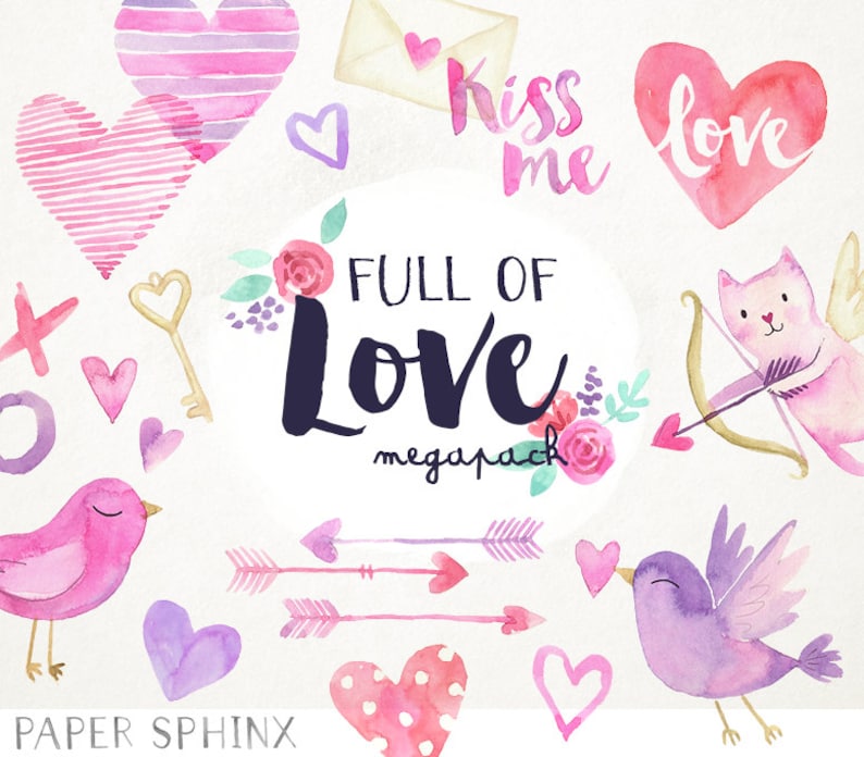 Watercolor Valentine Clipart Love Clip Art Romantic | Etsy