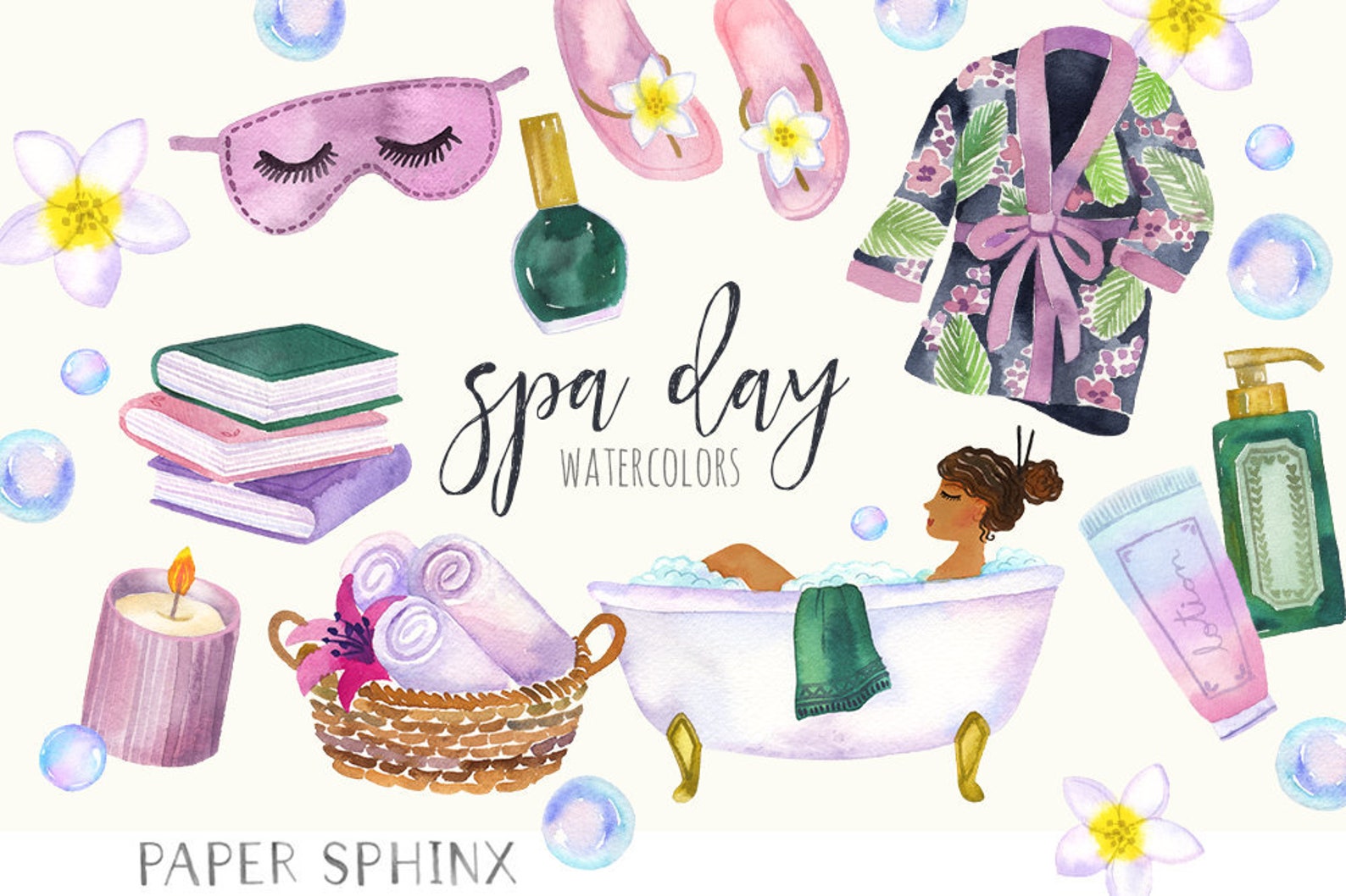 Watercolor Spa Clipart Spa Day Beauty Graphics Bubble - Etsy
