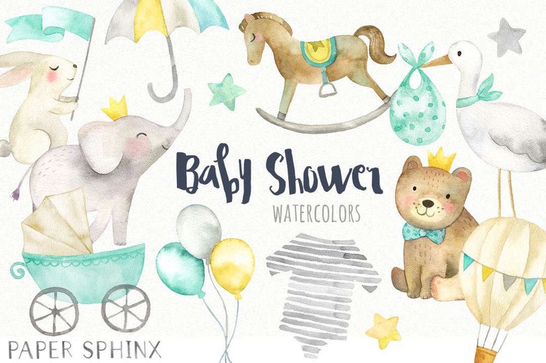 Baby Shower Clipart | Gender Neutral Baby Graphics - Elephant, Bear ...