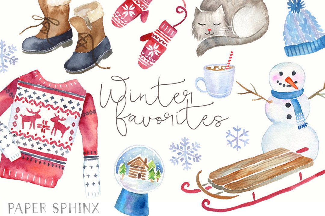 Watercolor Winter Clipart | Holiday Fashion - Ugly Sweater, Mittens ...