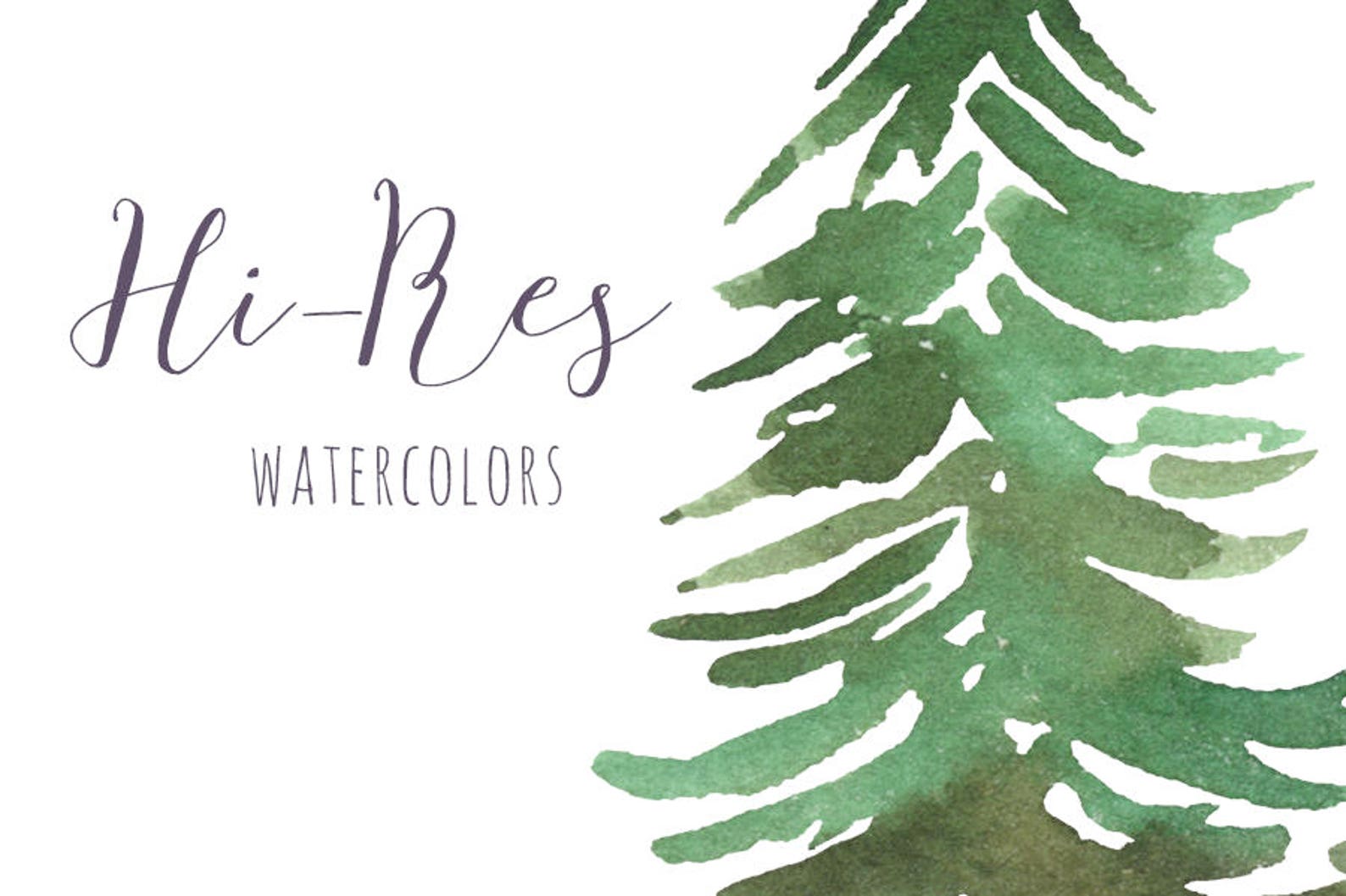 Watercolor Pine Trees Clipart Christmas Clipart Winter | Etsy