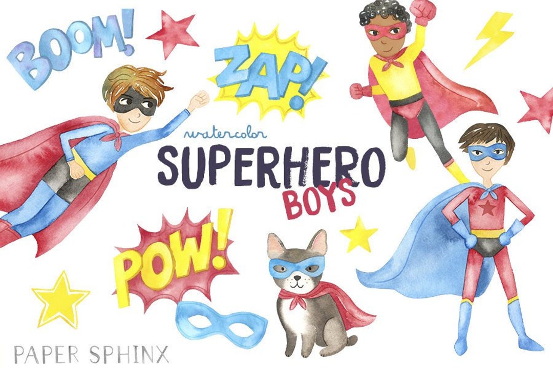 Watercolor Super Hero Clipart | Boy Superhero Birthday Party - Red ...