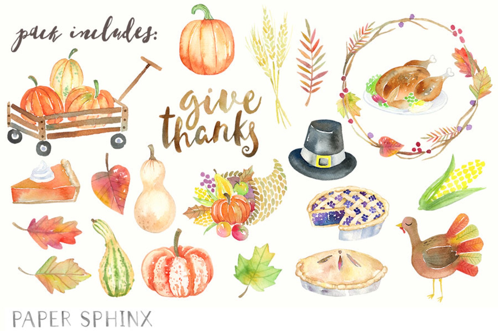 Watercolor Thanksgiving Clipart | Autumn Cornucopia - Turkey Clipart ...