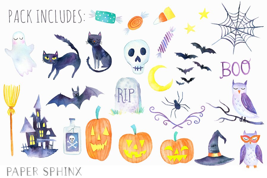 Watercolor Halloween Clipart Spooky Halloween Party Clip Art - Etsy