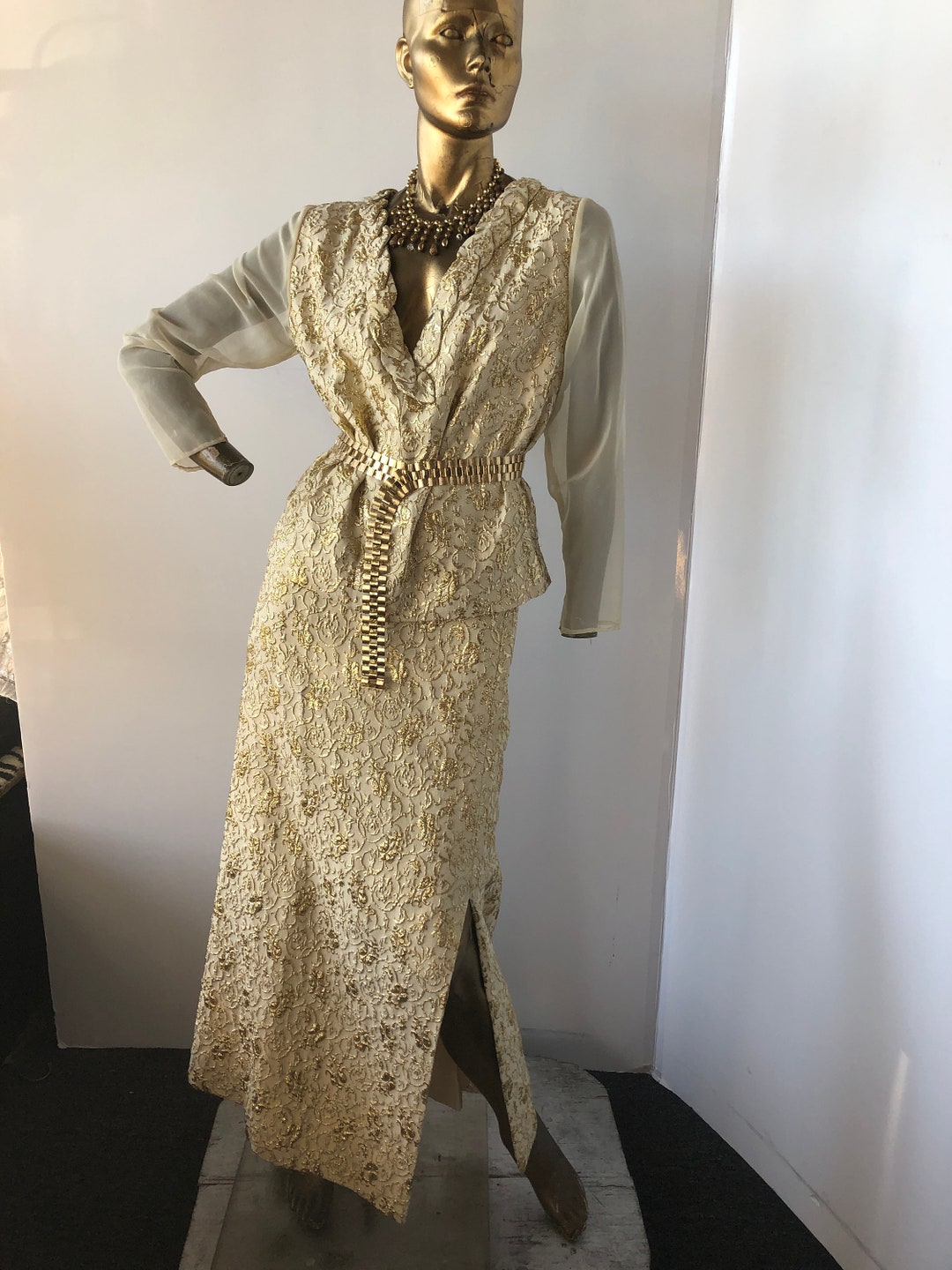 Sz L 16 Vintage 60s/70s Long Shiny Brocade Set a Mother Day - Etsy
