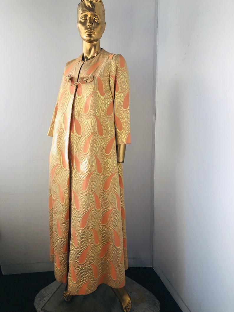 Vintage 70s Luxurious Shiny Metallic Brocade Evening Coat Dress Sz Med ...