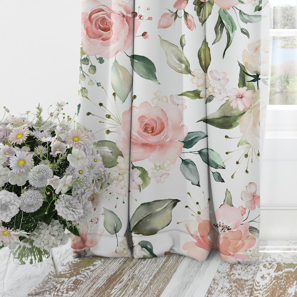 Pink Floral Curtains - Etsy