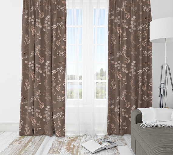 Blackout Curtains Brown Curtains Curtain Panels Nursery Curtains Custom Curtain Extra Long Curtains Leaves Curtains Greenery Curtains Etsy UK